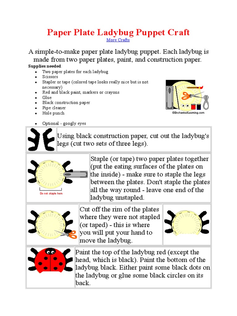Paper Plate Ladybug Puppet Craft | PDF | Home & Garden | Art