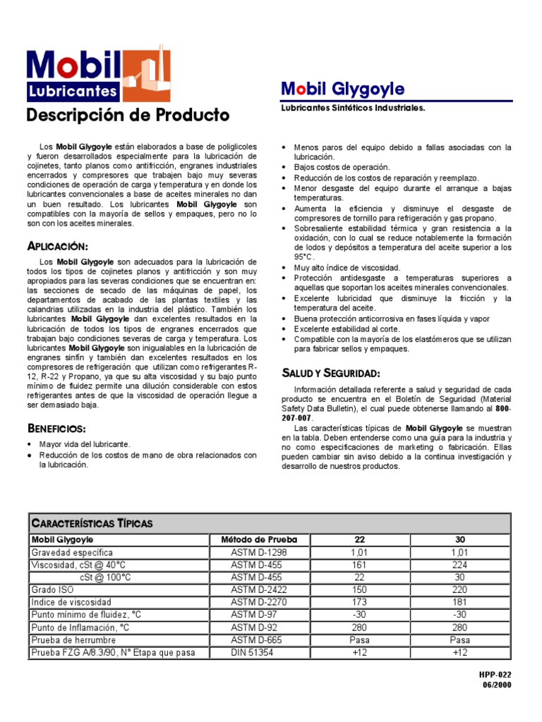 Lubricantes Mobil Glygoyle: Eficiencia y Durabilidad | PDF | Lubricante ...