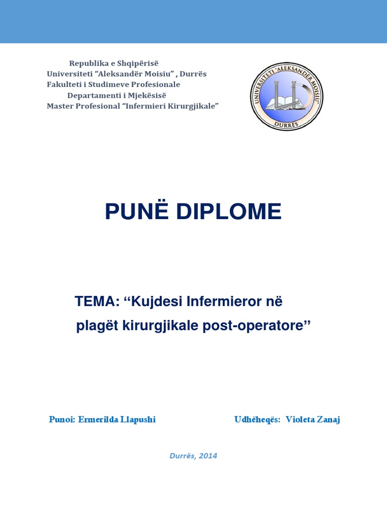 Punë Diplome: Tema: “Kujdesi Infermieror në plagët kirurgjikale post ...