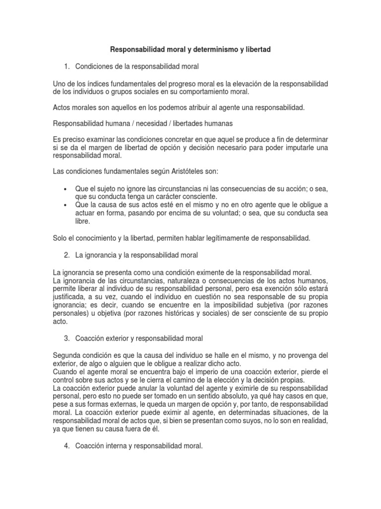 CAP. 5 Responsabilidad Moral y Determinismo y Libertad | Descargar gratis PDF | Libertad | Moralidad