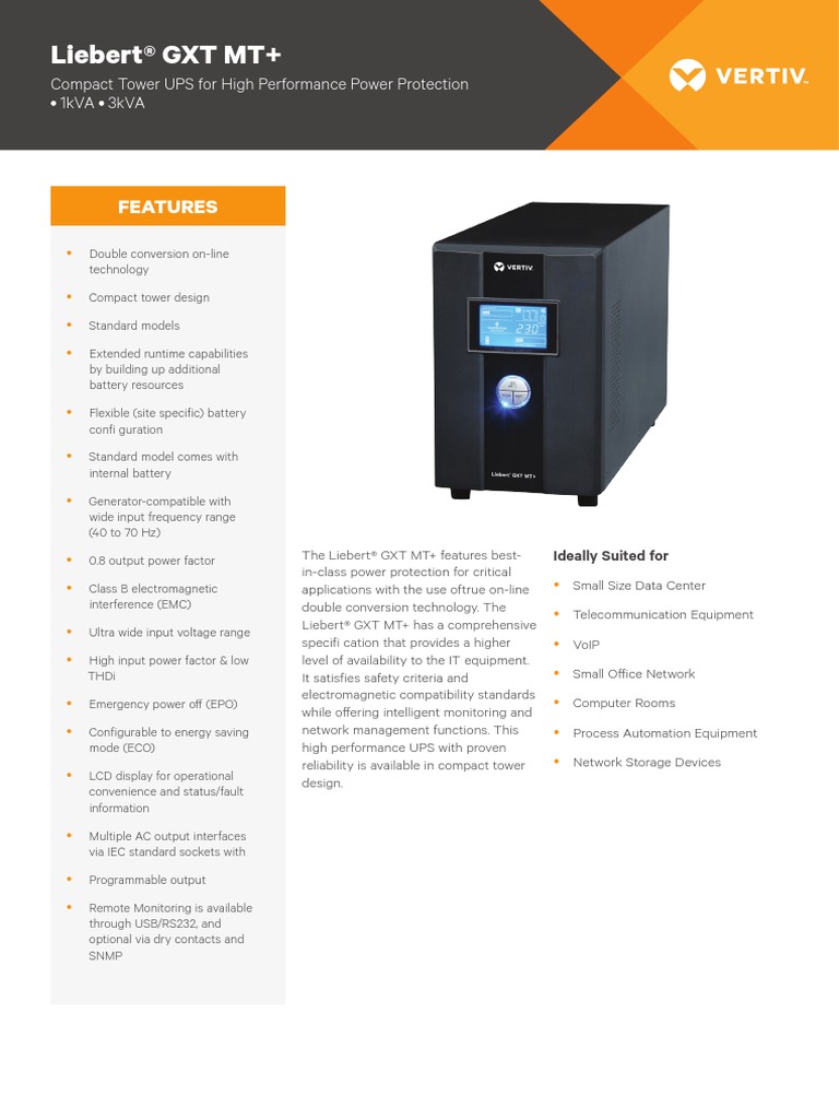 Liebert-Gxt-Mt+ Datasheet-1kva-To-3kva | PDF | Electrical Engineering ...