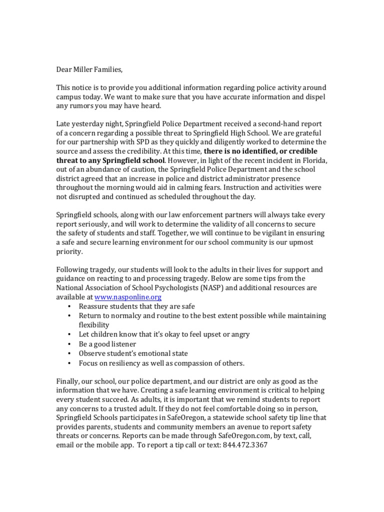 Letter To Parents | PDF | Police | Behavior Modification