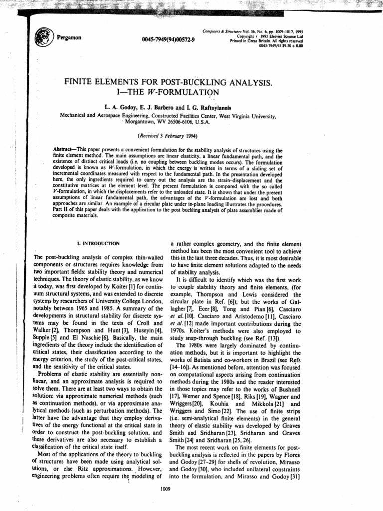 Finite Elements For Post-Buckling Analysis. I-The W-Formulation | PDF | Finite Element Method ...