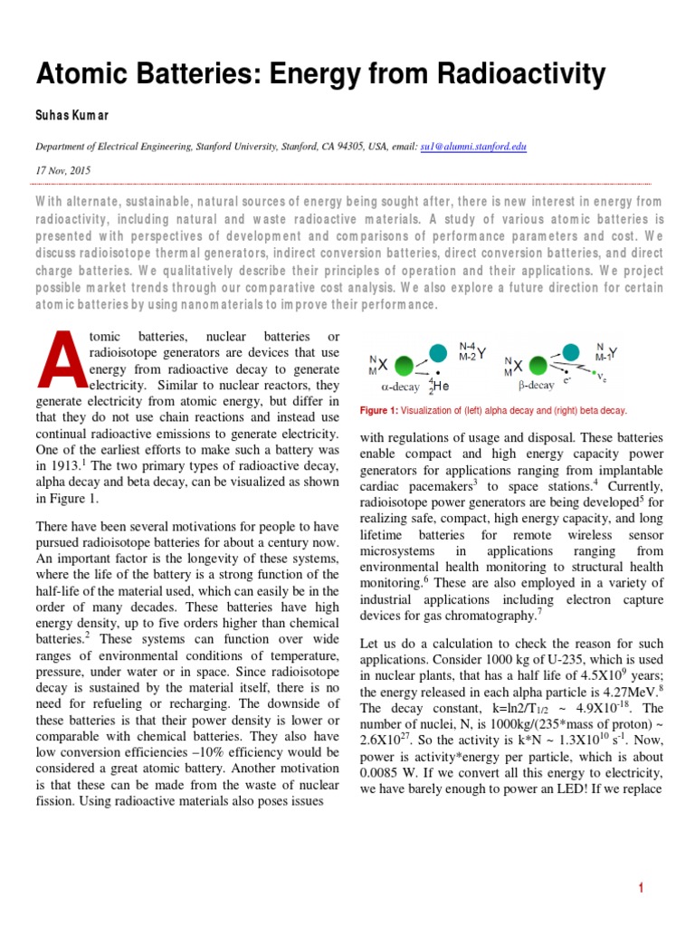Atomic Batteries | PDF | Radionuclide | Radioactive Decay