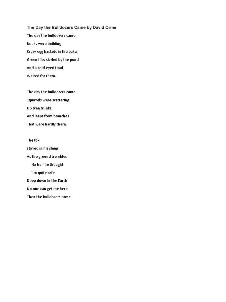 The Day The Bulldozers Came by David Orme | PDF