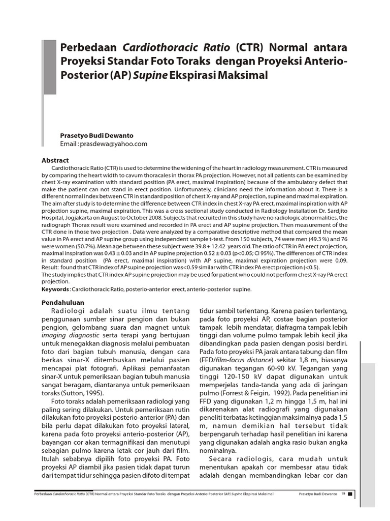 Perbedaan Cardiothoracic Ratio (CTR) Normal Antara Proyeksi Standar ...