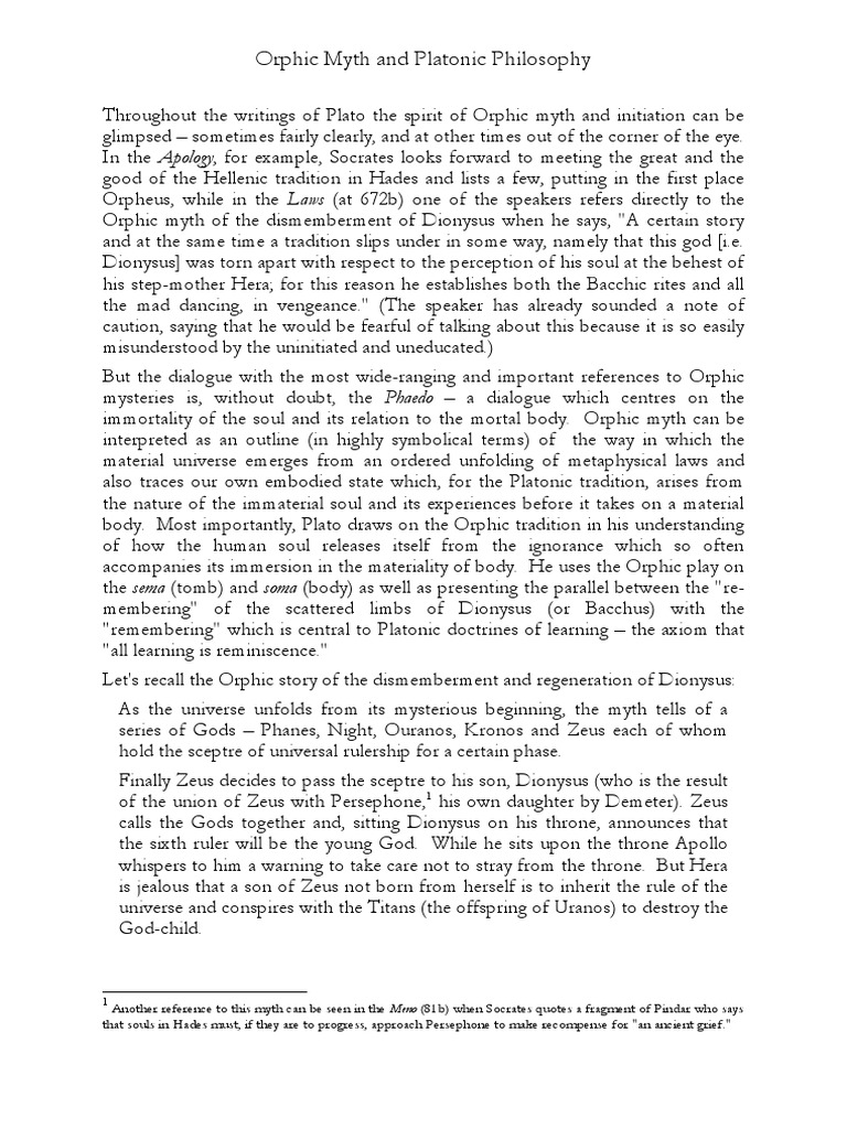 Orphic Myth in Plato | PDF | Dionysus | Plato