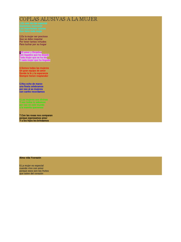Coplas Alusivas A La Mujer | PDF