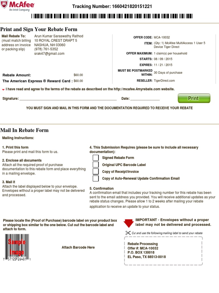 Print and Sign Your Rebate Form: Rebate Amount: The American Express ...