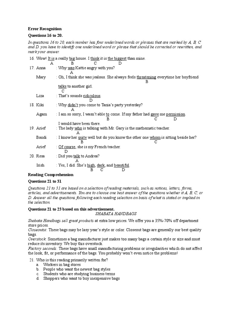 Error Recognition Questions 16 To 20 | PDF | Microsoft | Entrepreneurship