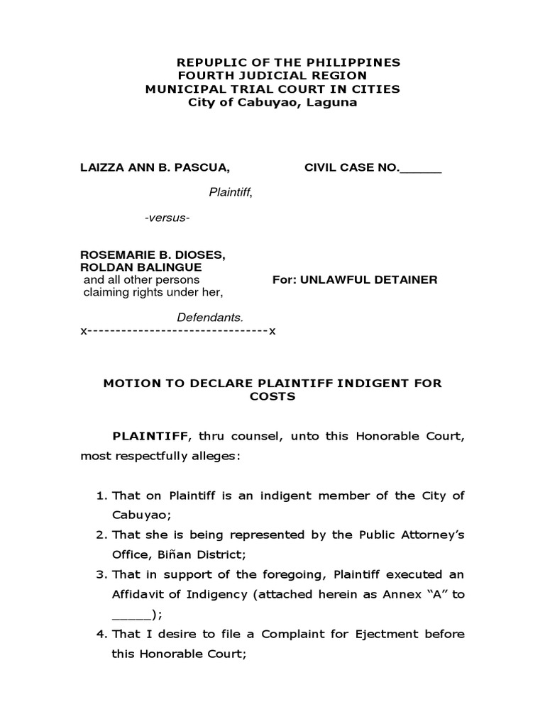 Motion to Declare Indigency in Court | PDF | Politics