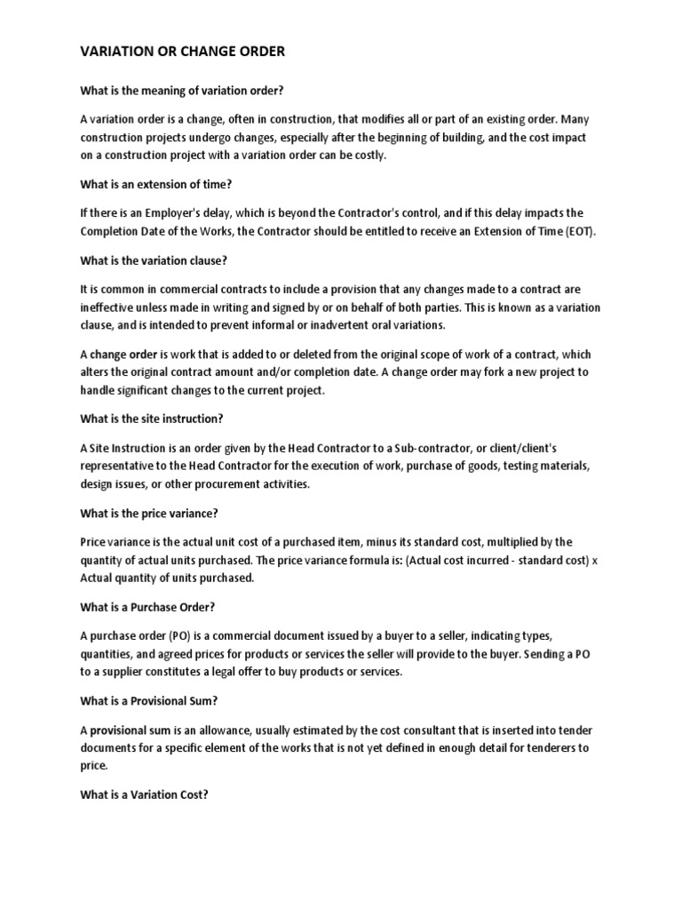 What Is The Meaning of Variation Order | PDF | Business Law | Private Law