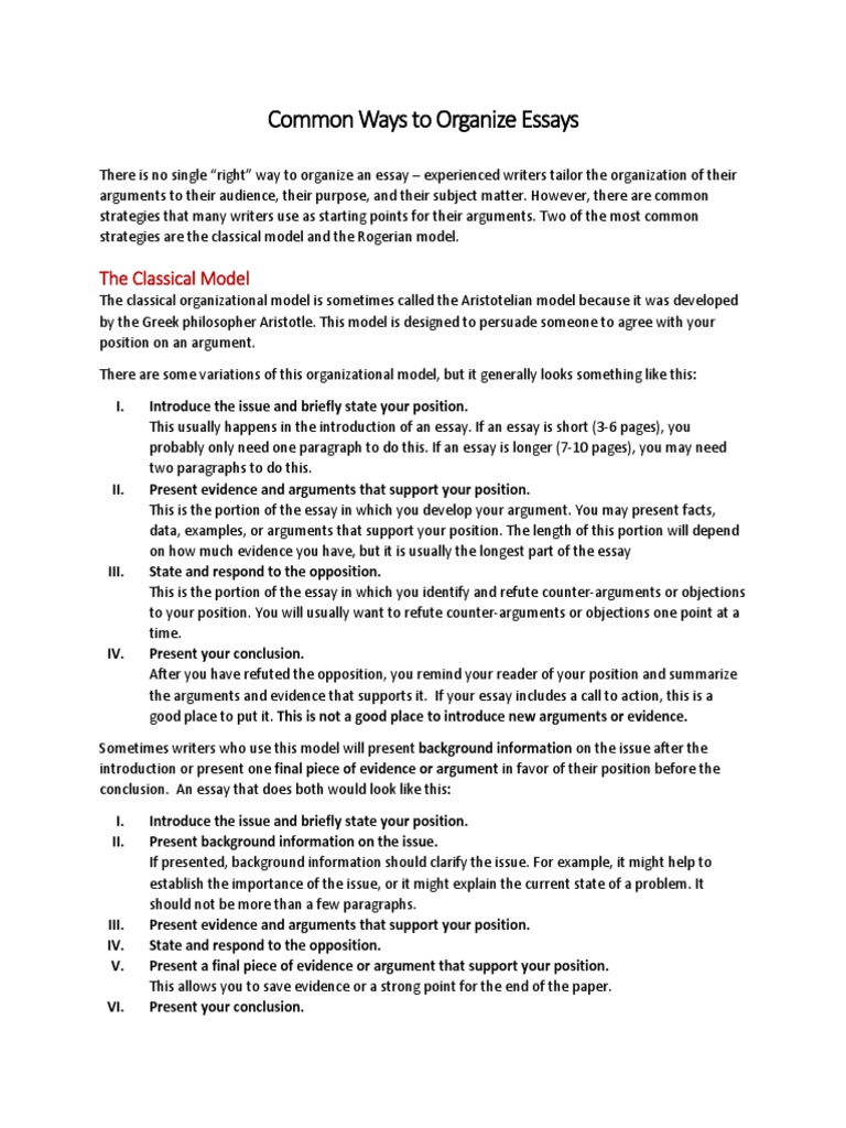 Common Ways To Organize Essays | PDF | Essays | Argument