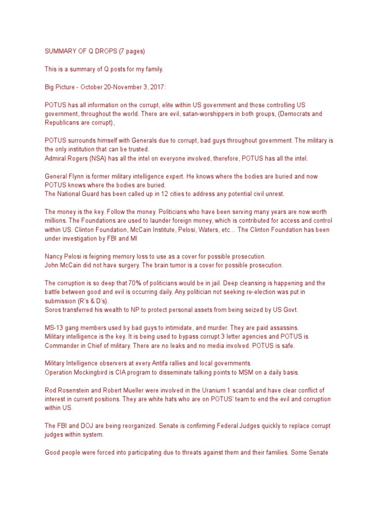 Summary of Q Drops | Download Free PDF | Central Intelligence Agency ...