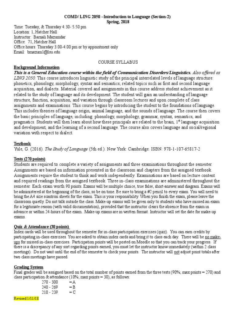 Syllabus COMD LING 2050 Section 2 | PDF | Test (Assessment) | Academic ...