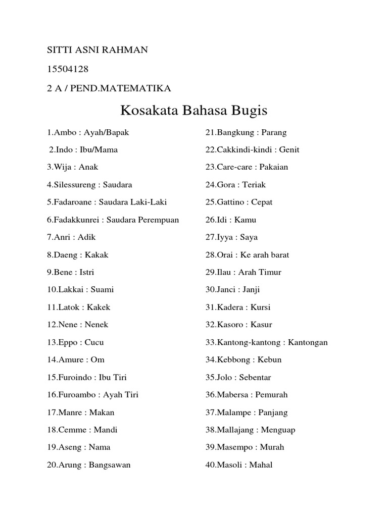Kosakata Bahasa Bugis | PDF