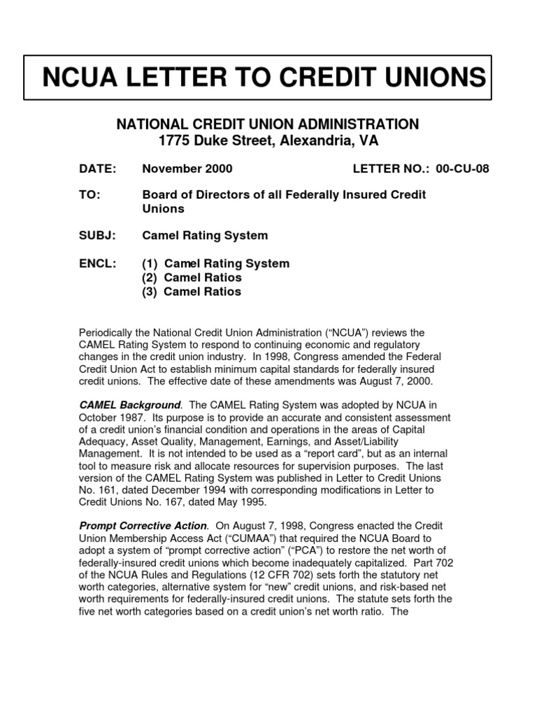Ncua Letter To Credit Unions: National Credit Union Administration 1775 ...