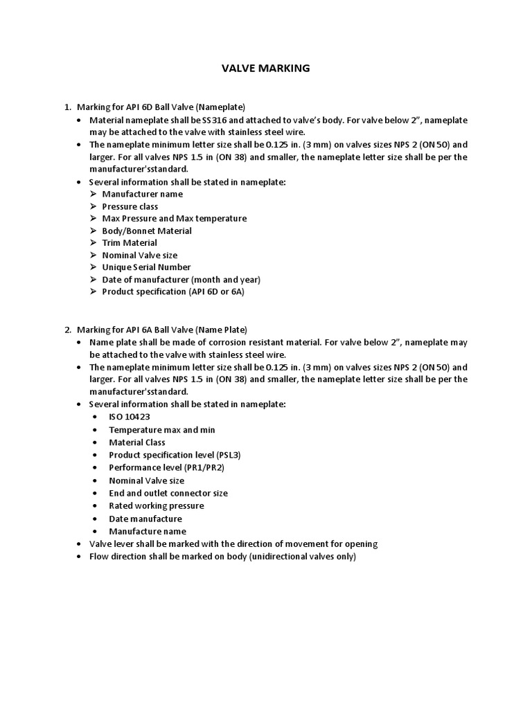Valve Marking (API 6a - API 6d) | PDF