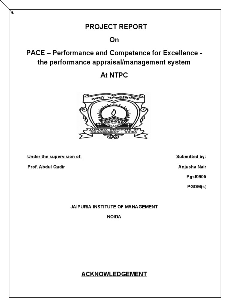NTPC PACE Performance Appraisal System Report | PDF | Performance Appraisal | Performance Management