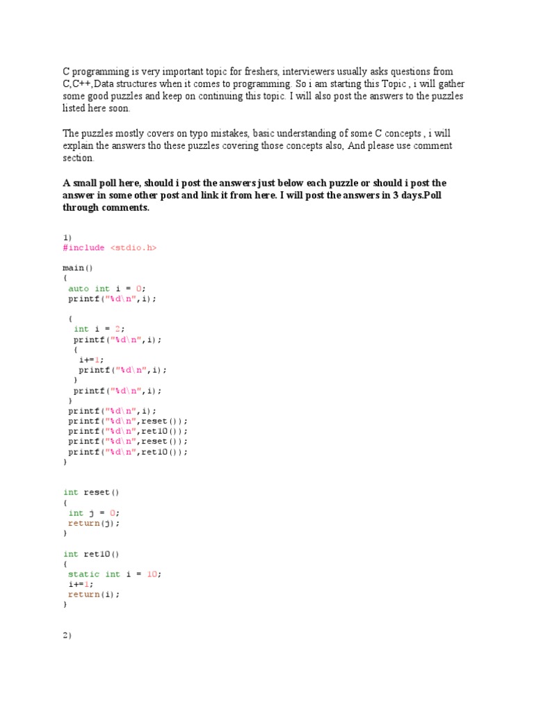 C Puzzles Pdf Software Software Engineering