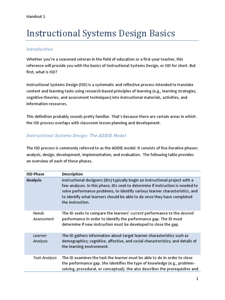 1 InstructionalSystemsDesignProcess EE | PDF | Instructional Design ...