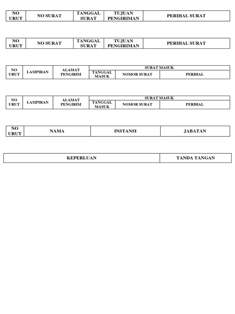 Format Buku Tamu, Surat Masuk-Keluar | PDF
