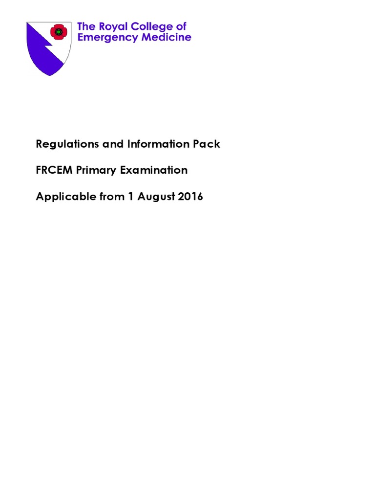 FRCEM Primary Information Pack PDF | PDF | Test (Assessment) | Medicine