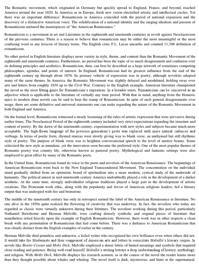 Romanticism in American Literature | PDF | Romanticism | The Scarlet Letter