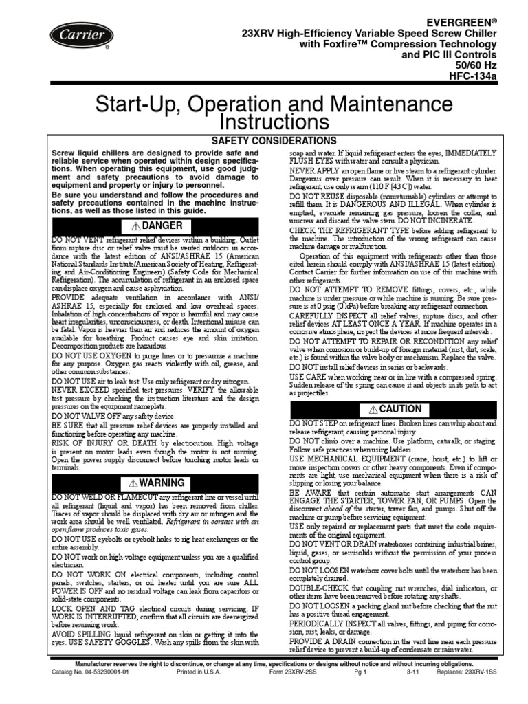 User Manual Carrier 23XRV PDF | PDF | Air Conditioning | Gas Compressor