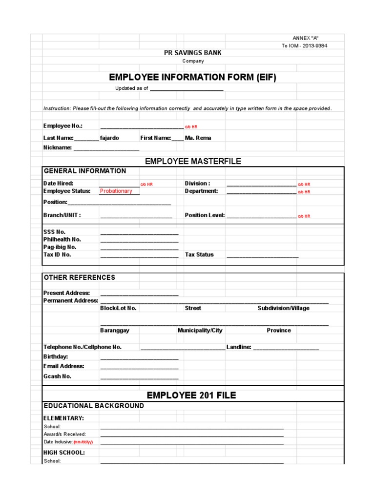 (Computerized) Employee Information Form (EIF) PDF | PDF | Business ...