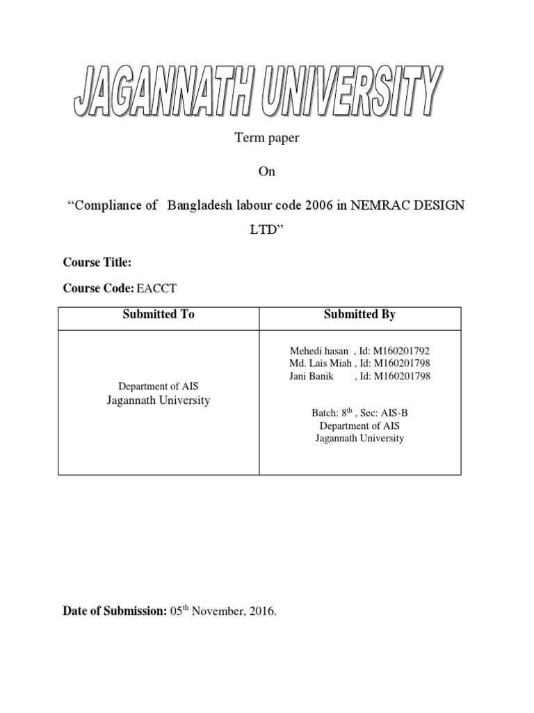 Compliance of Bangladesh Labour Code 2006 | PDF