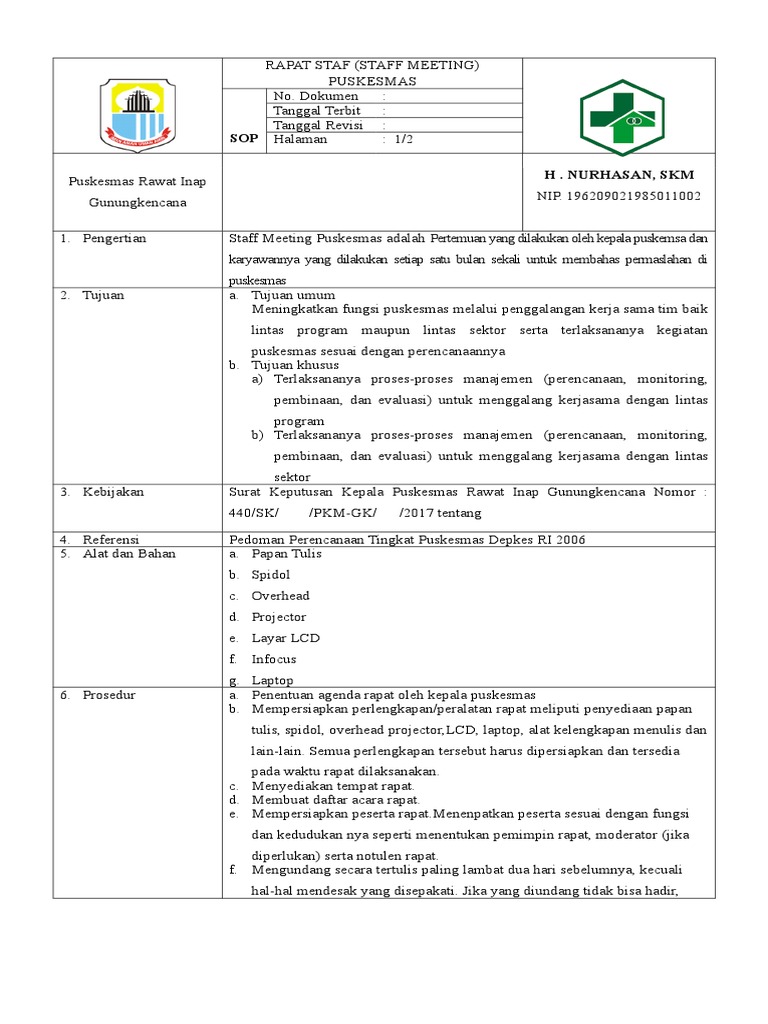 Sop Rapat Staf (Staff Meeting) | PDF