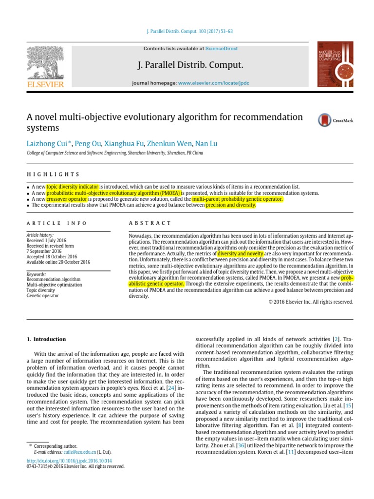 5 A Novel Multi Objective Evolutionary Algorithm For Recommendation Systems Pdf Mathematical