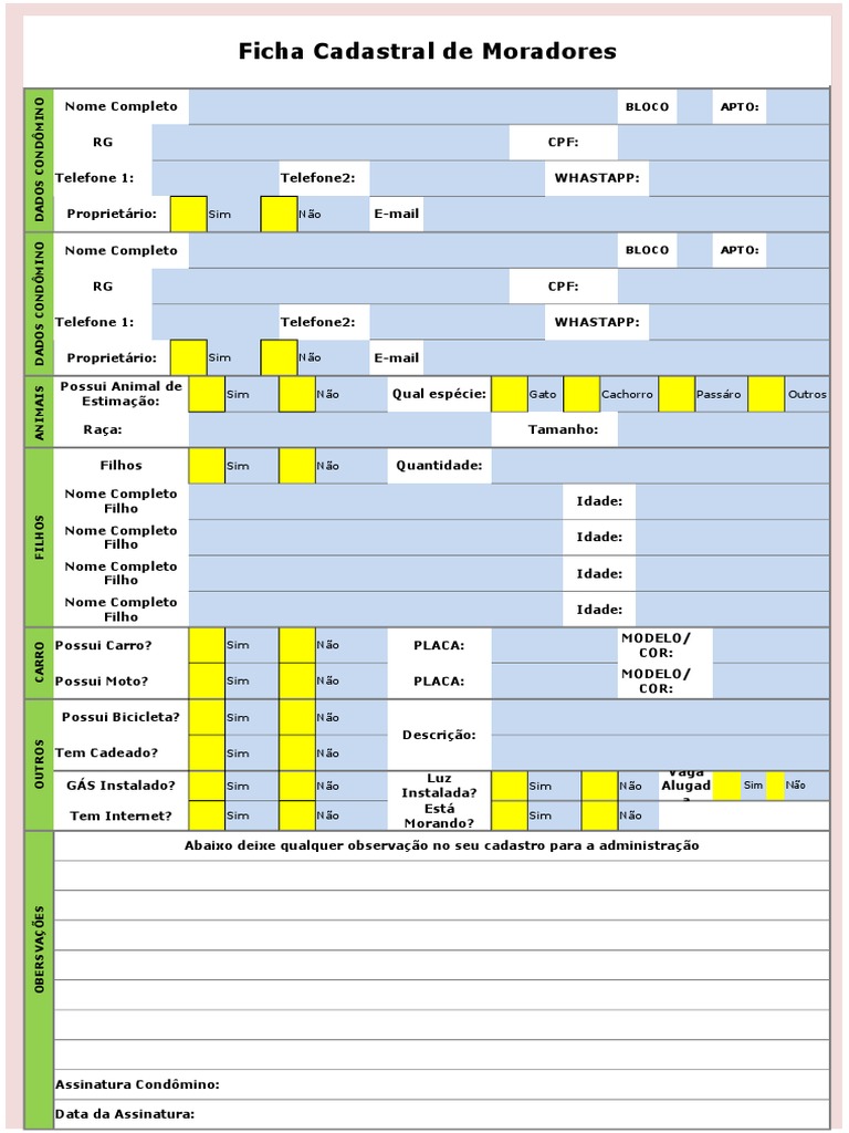 Ficha Cadastral de Moradores | PDF | Natureza