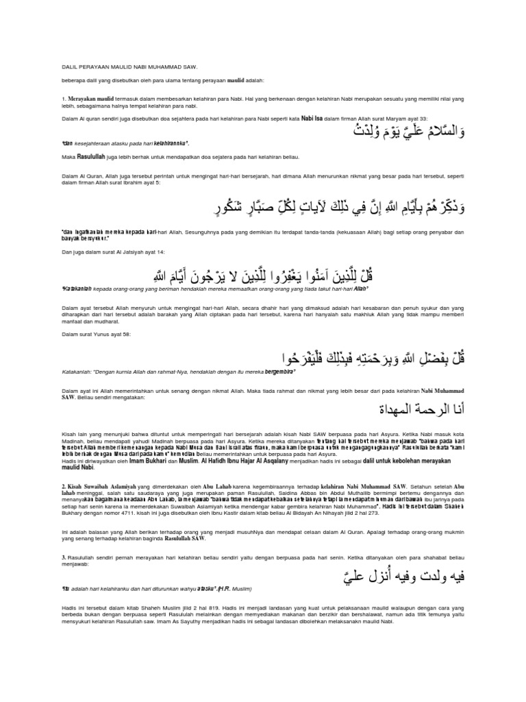 Dalil Perayaan Maulid Nabi Muhammad SAW | PDF