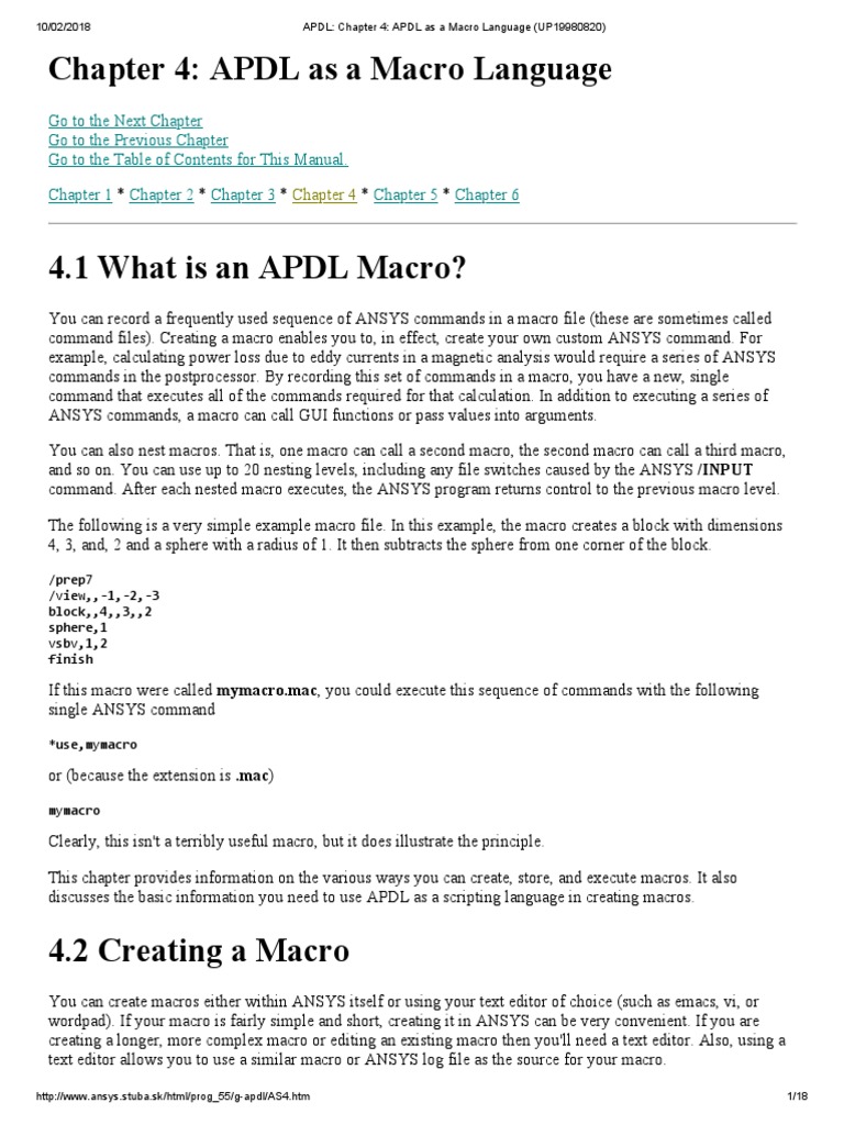 APDL - Chapter 4 - APDL As A Macro Language (UP19980820) | PDF | Parameter (Computer Programming ...