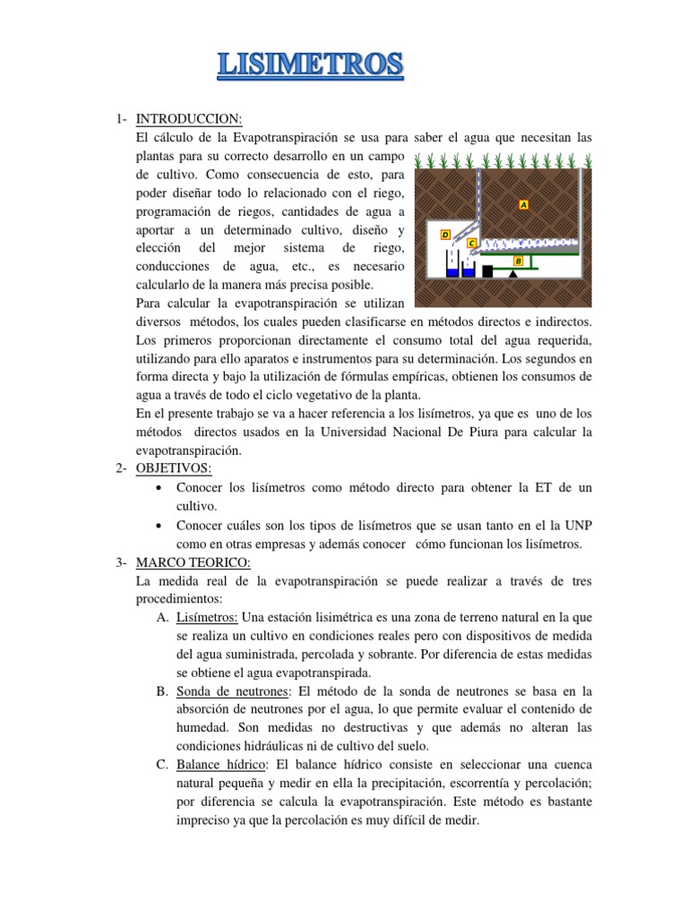 Lisimetros - Riegos 1 | PDF | Evapotranspiración | Agua subterránea