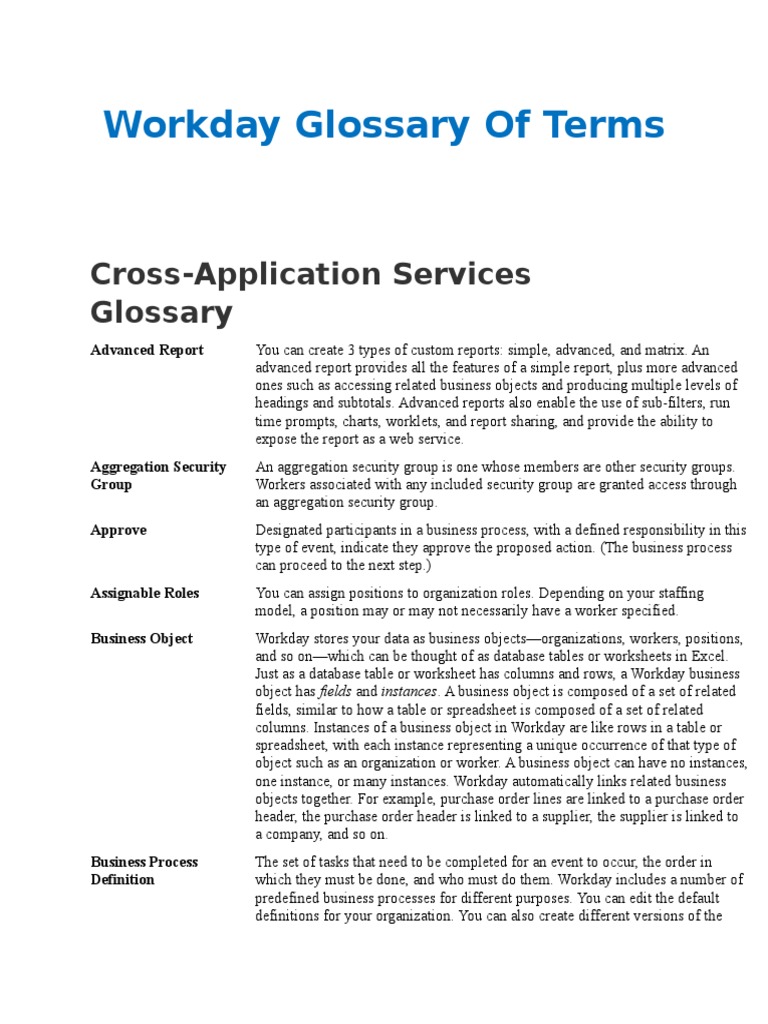 Workday Glossary of Terms | PDF | Payments | Debits And Credits