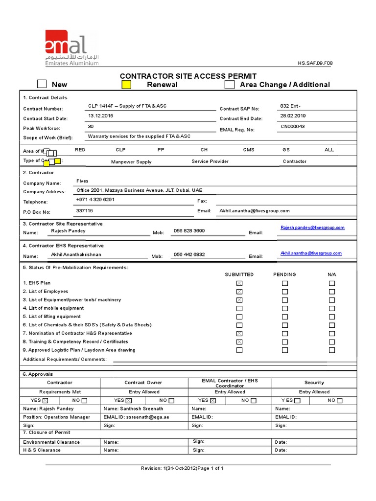 Normal Site Access Permit Form - Renewal 28.02.2018 | PDF | Computing ...