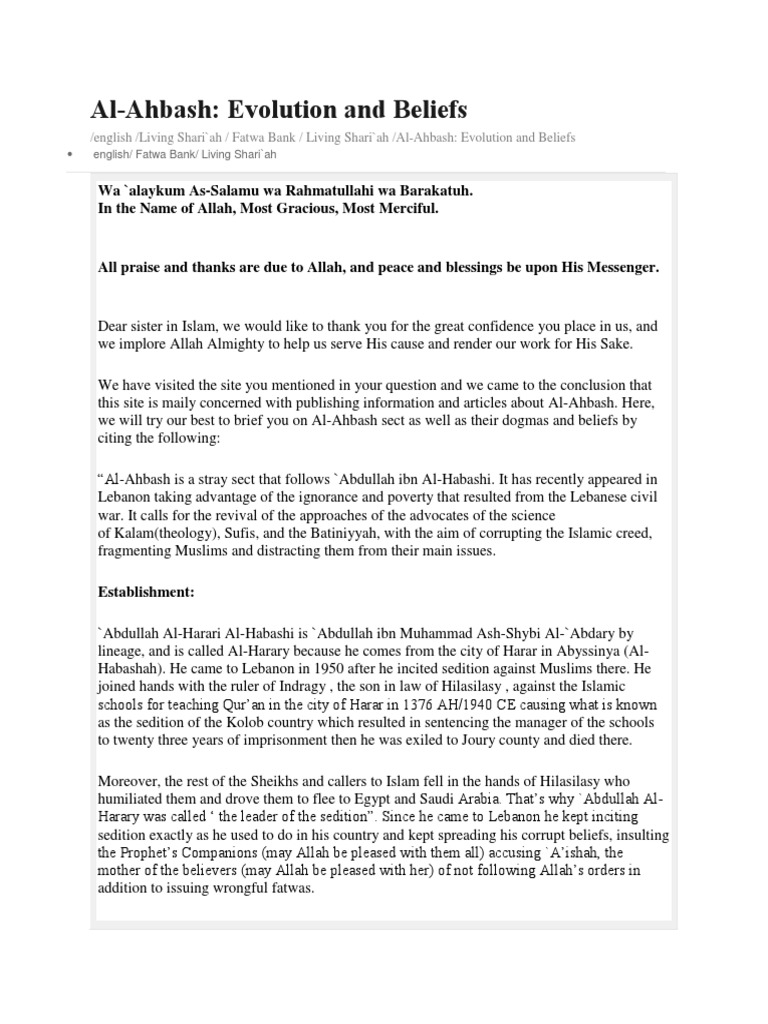 Al-Ahbash Evolution and Beliefs | PDF | Fatwa | Muhammad