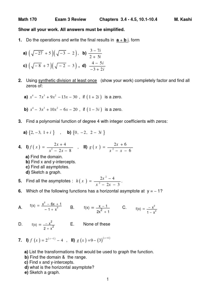 Exam 3 Math 170 | PDF | Logarithm | Teaching Mathematics