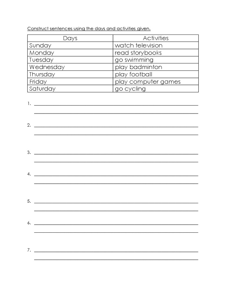 Year 2 Writing Worksheet | PDF | Leisure | Sports