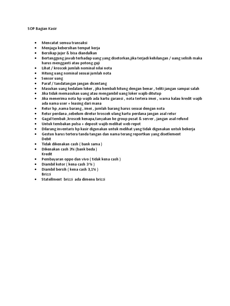Sop Kasir 1 | PDF