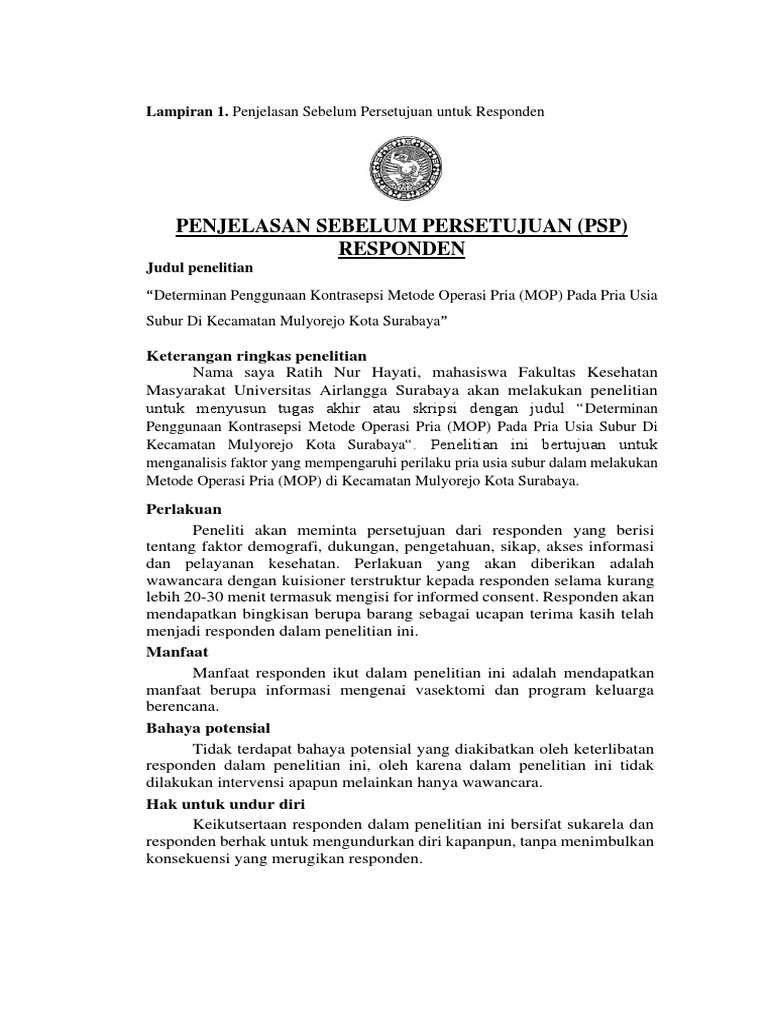 Lembar PSP Dan Kuesioner | PDF