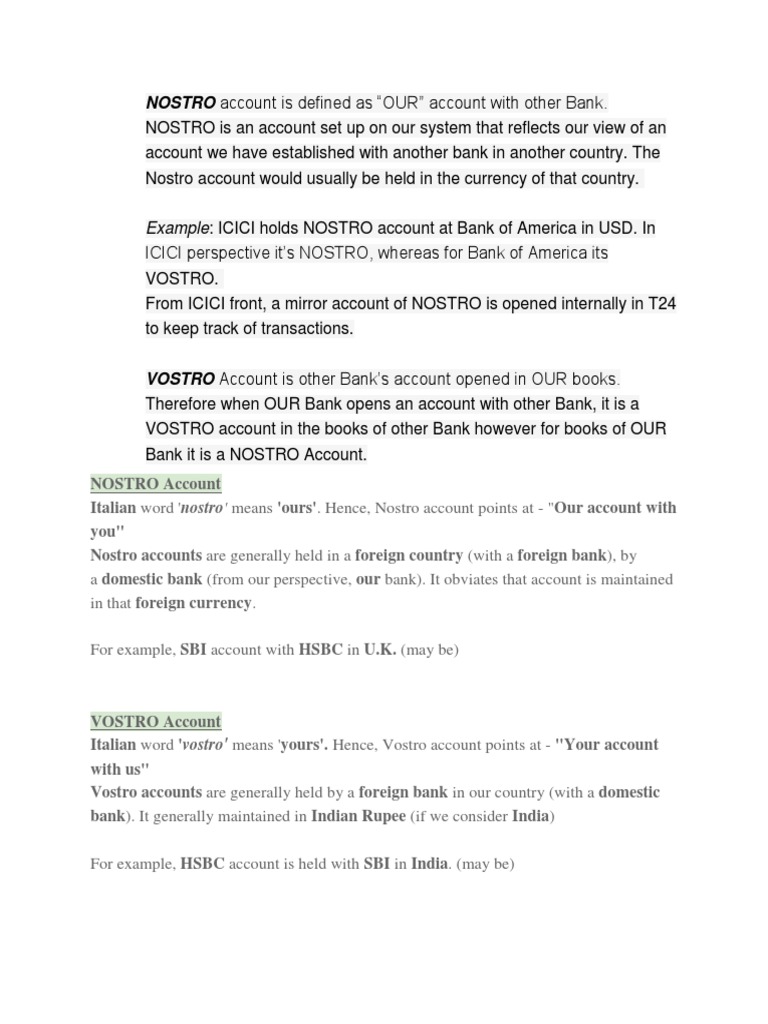 Nostro: Example: ICICI Holds NOSTRO Account at Bank of America in USD ...