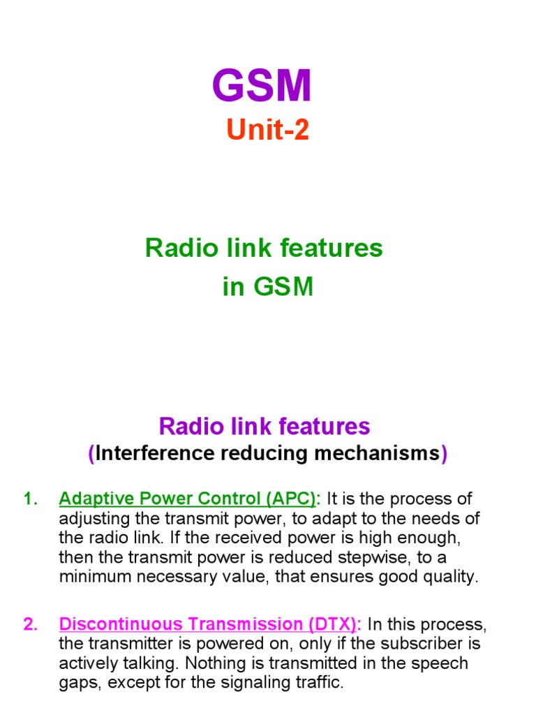 Unit-2: Radio Link Features in GSM | PDF | Wireless | Information And ...