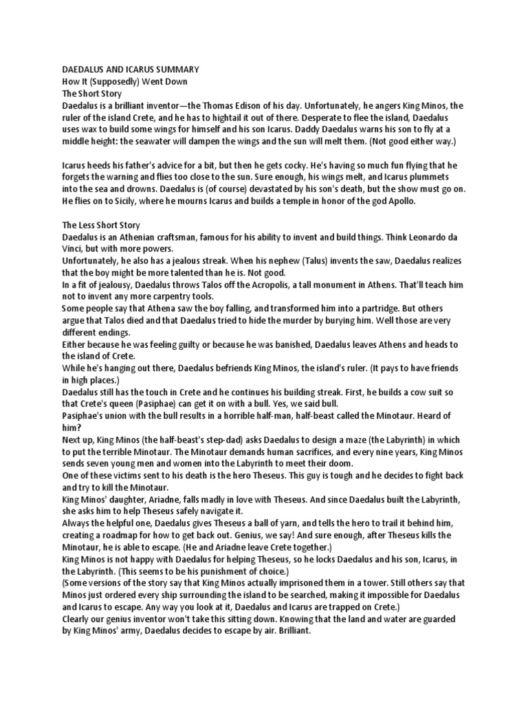 Daedalus and Icarus Summary | PDF | Minotaur | Theseus
