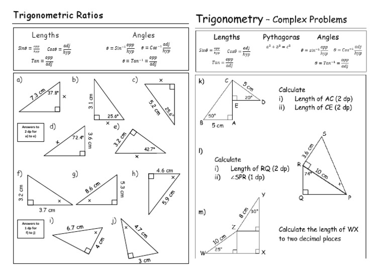 Trigonometri Soh Cah Toa Worksheet | PDF