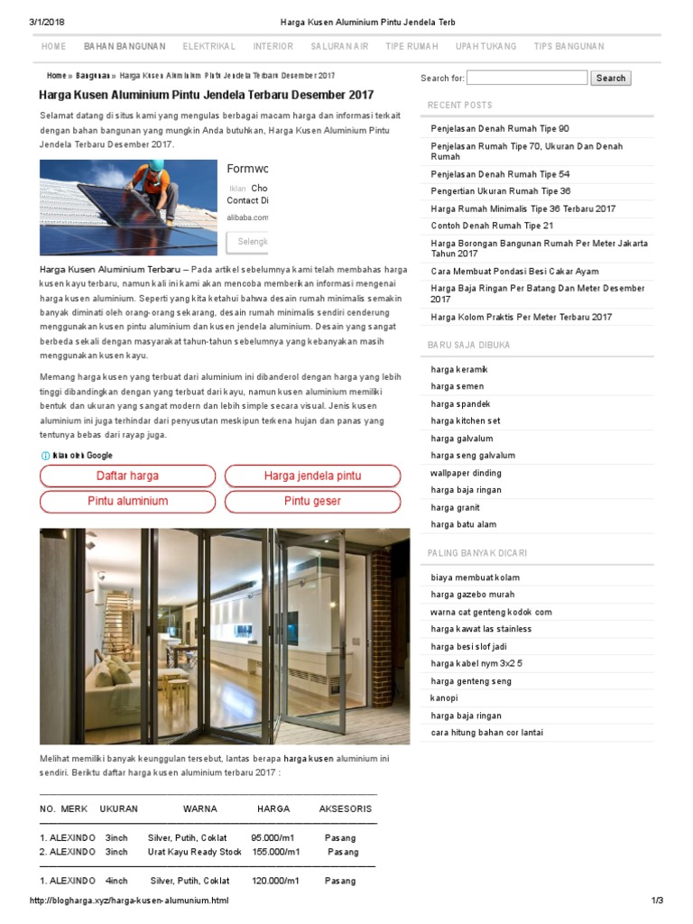 Harga Kusen Aluminium Pintu Jendela Terb | PDF