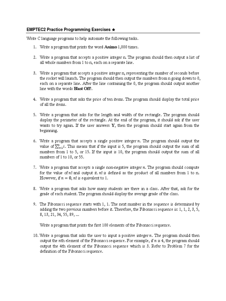 Practice Programming Exercises | PDF | Sequence | Integer